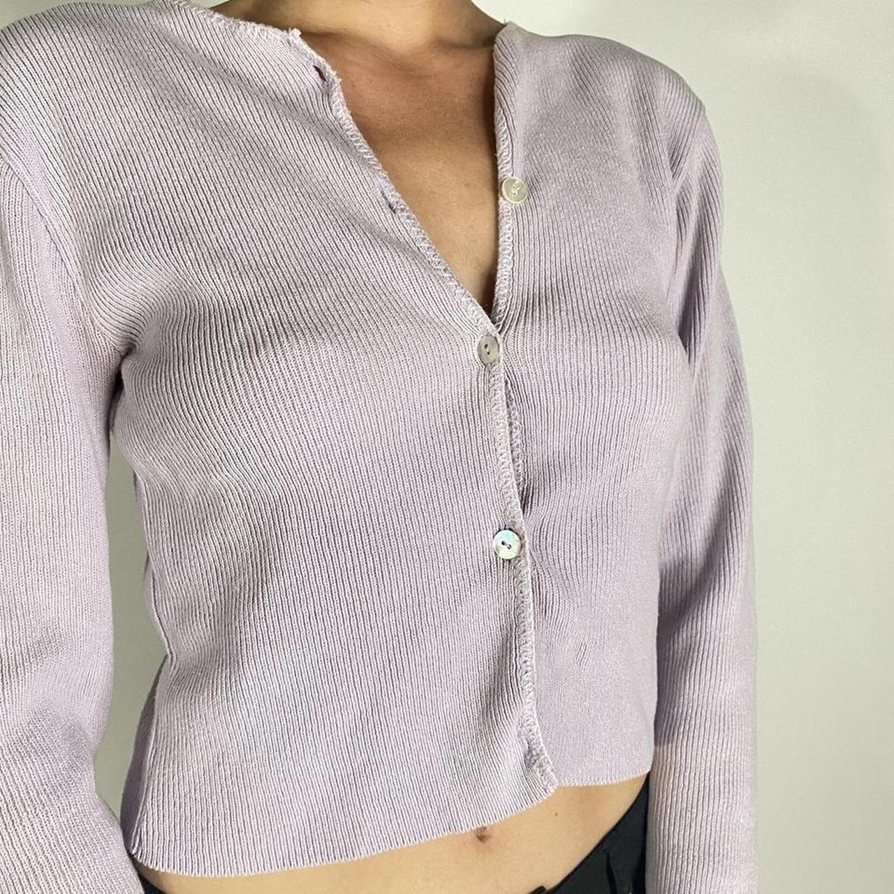y2k vintage lavender ribbed cropped cardigan Okay... - Depop