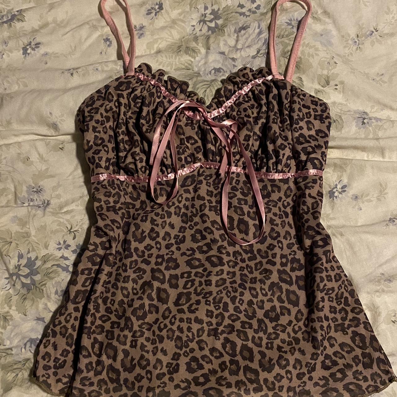 Cute leopard print cami top with pink bow #Y2k... - Depop