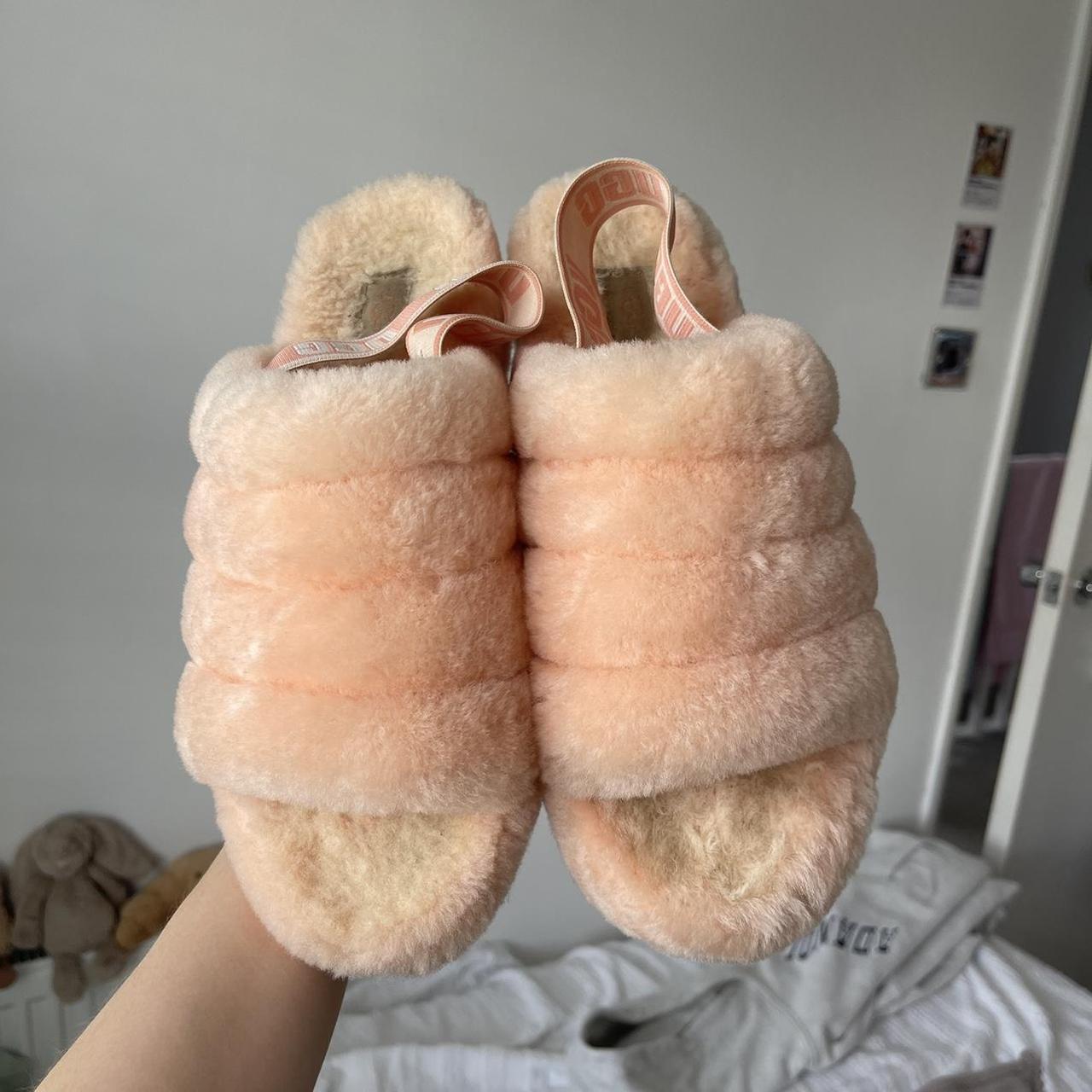 Ugg fluff yeah slippers Peach / pink Size 8 - Depop
