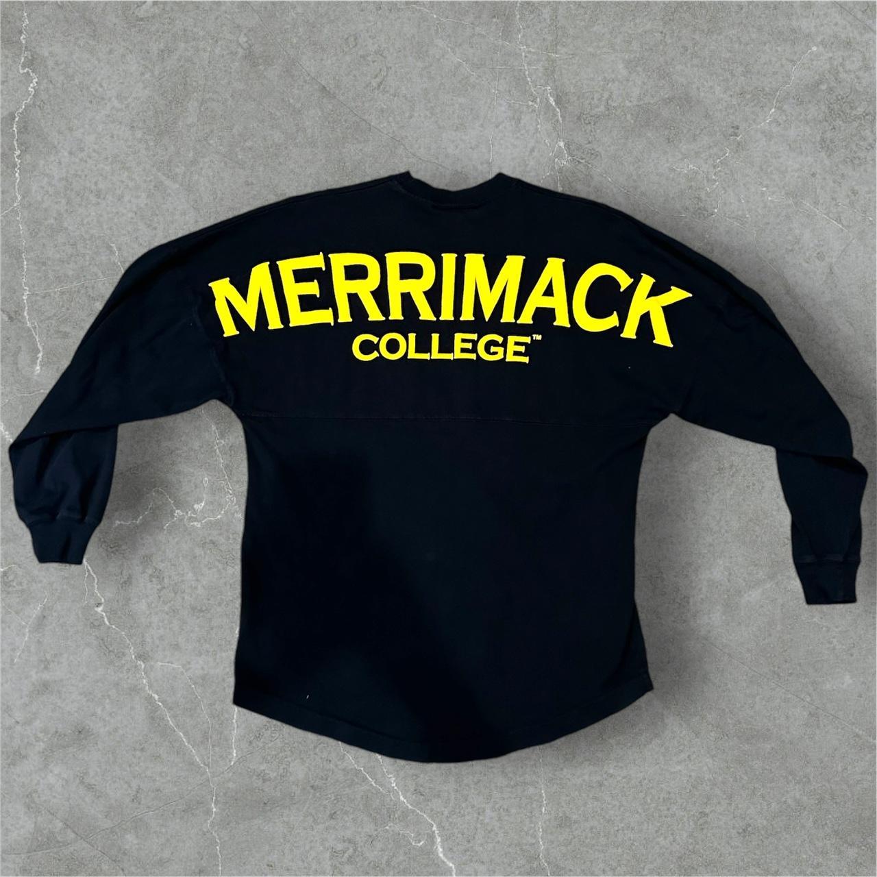 Thrifted Navy and yellow Merrimack College long... - Depop