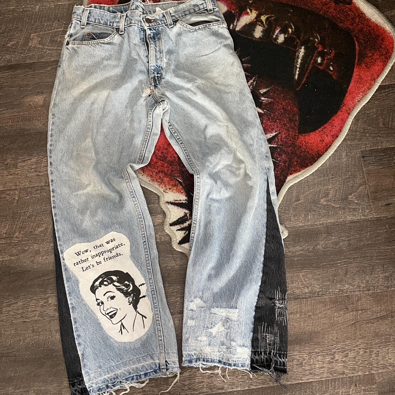 Custom flared denims 1/1 34x30 orange tabs #custom... - Depop