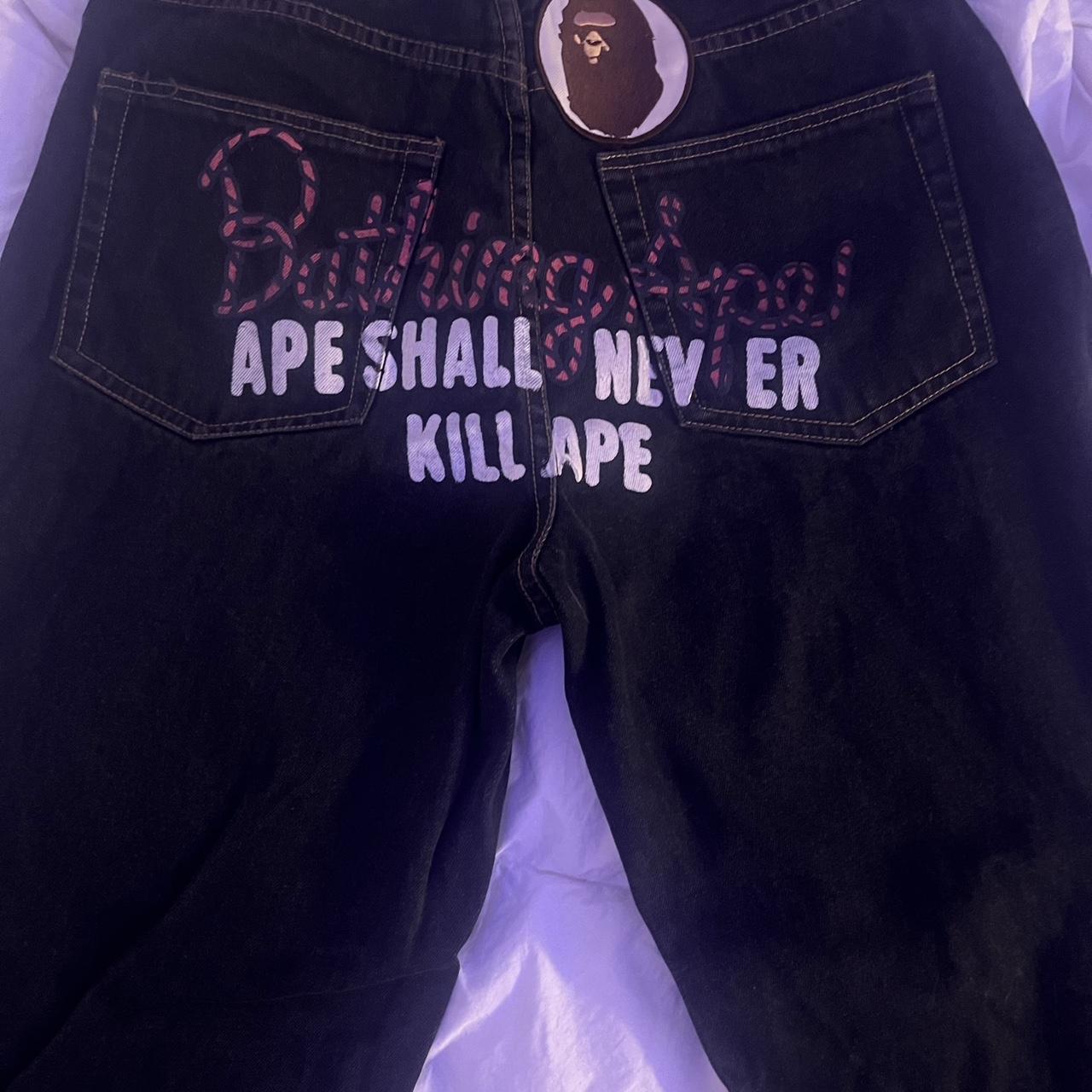 black bathing ape jeans size M 35x31 baggy fit no... - Depop