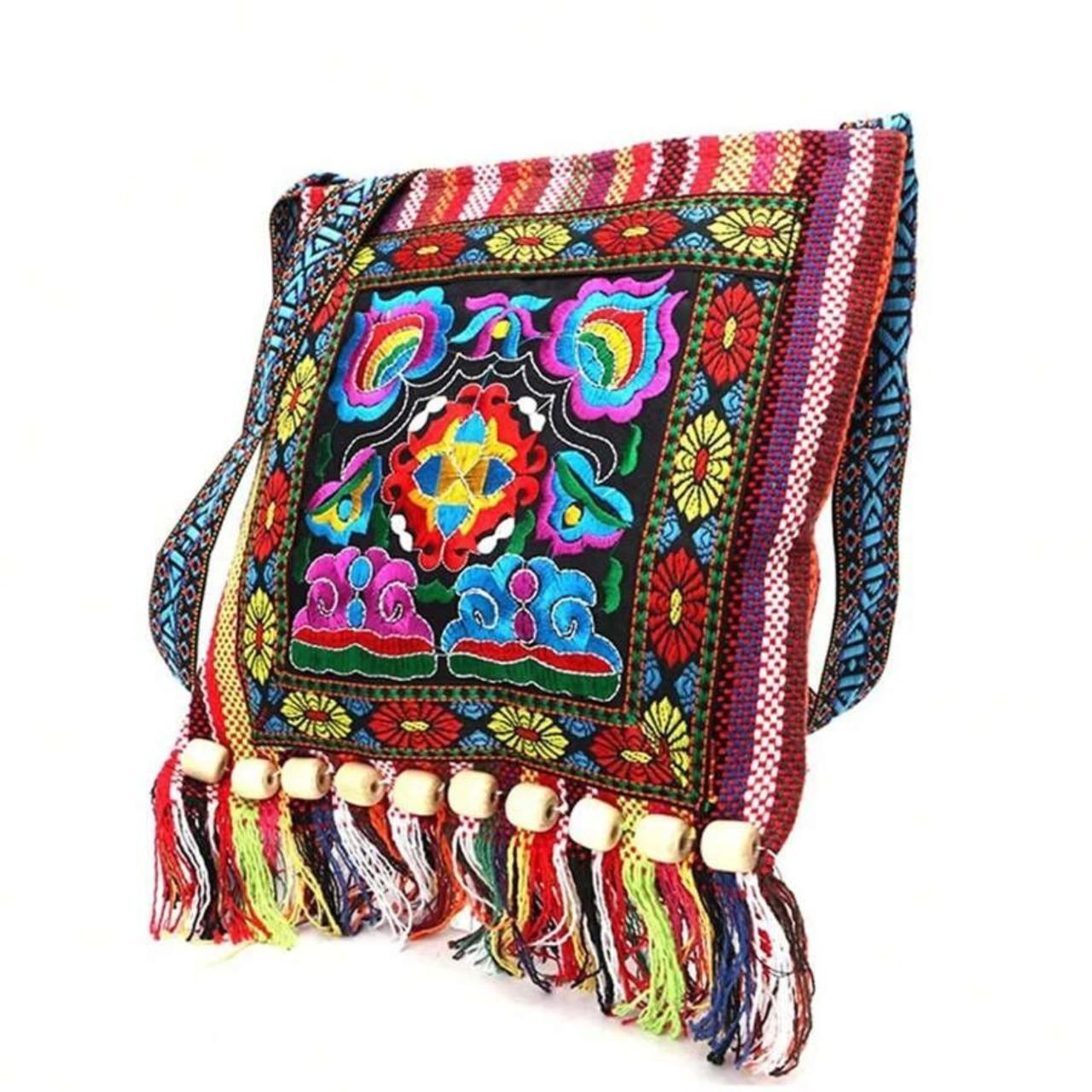 Hmong Ethnic Shoulder Bag Vintage Embroidery Tassels... - Depop