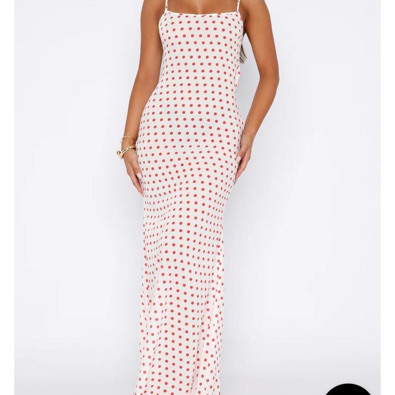 white fox red and white polka dot maxi dress new... - Depop