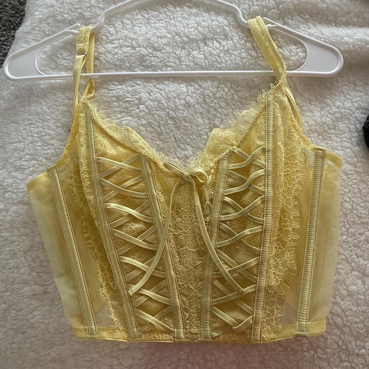victoria’s secret yellow lace corset top 💛size... - Depop