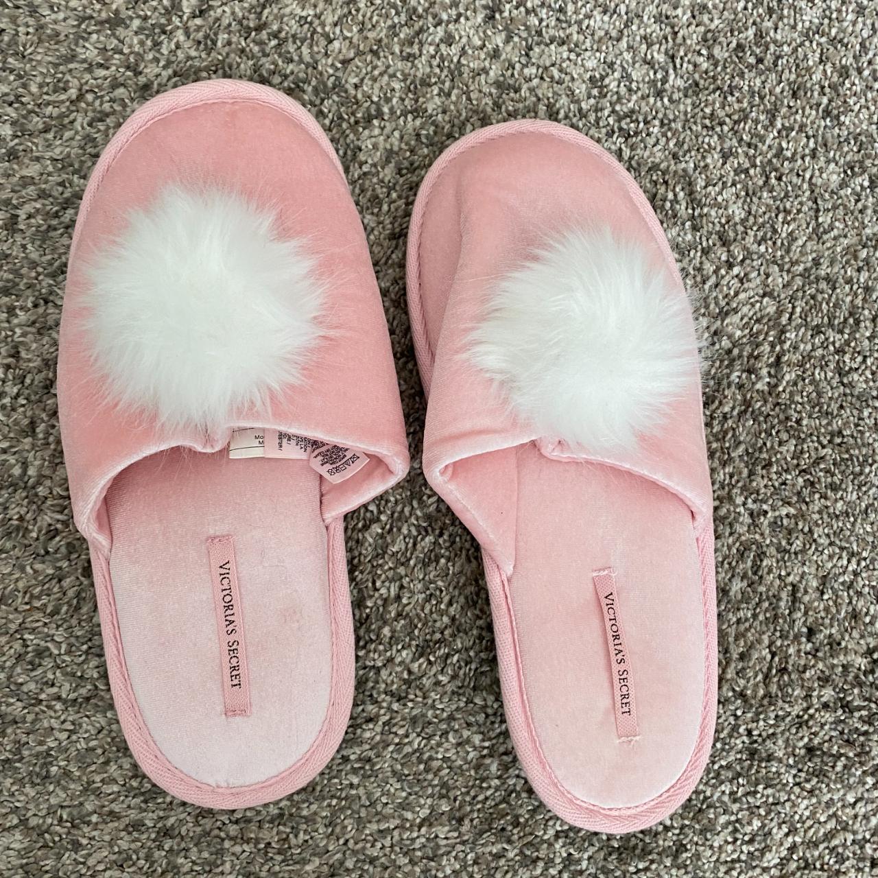 Pink Victoria's Secret Slippers, size MEDIUM, velvet... - Depop