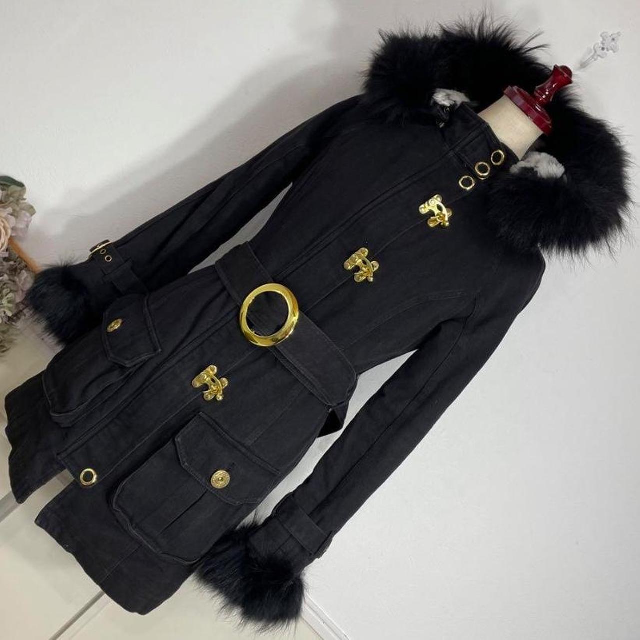D.I.A vintage gyaru fur coat with gold accents and... - Depop