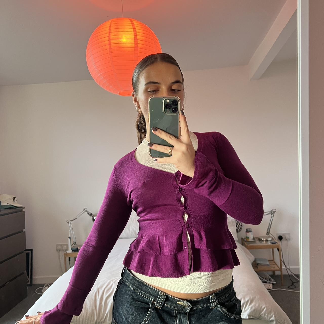 L.K. Bennett purple button up peplum tiered ruffle... - Depop