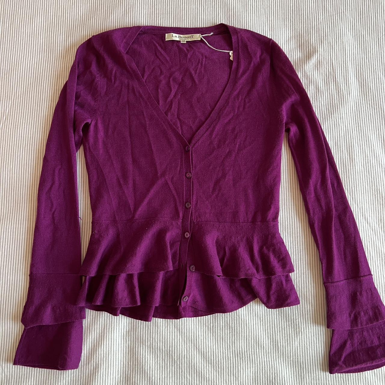 L.K. Bennett purple button up peplum tiered ruffle... - Depop