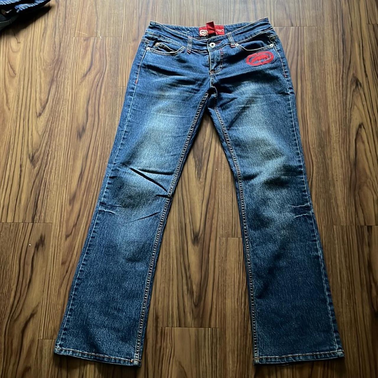 Y2K Ecko Red Jeans with Red detailing Size 7 - Depop