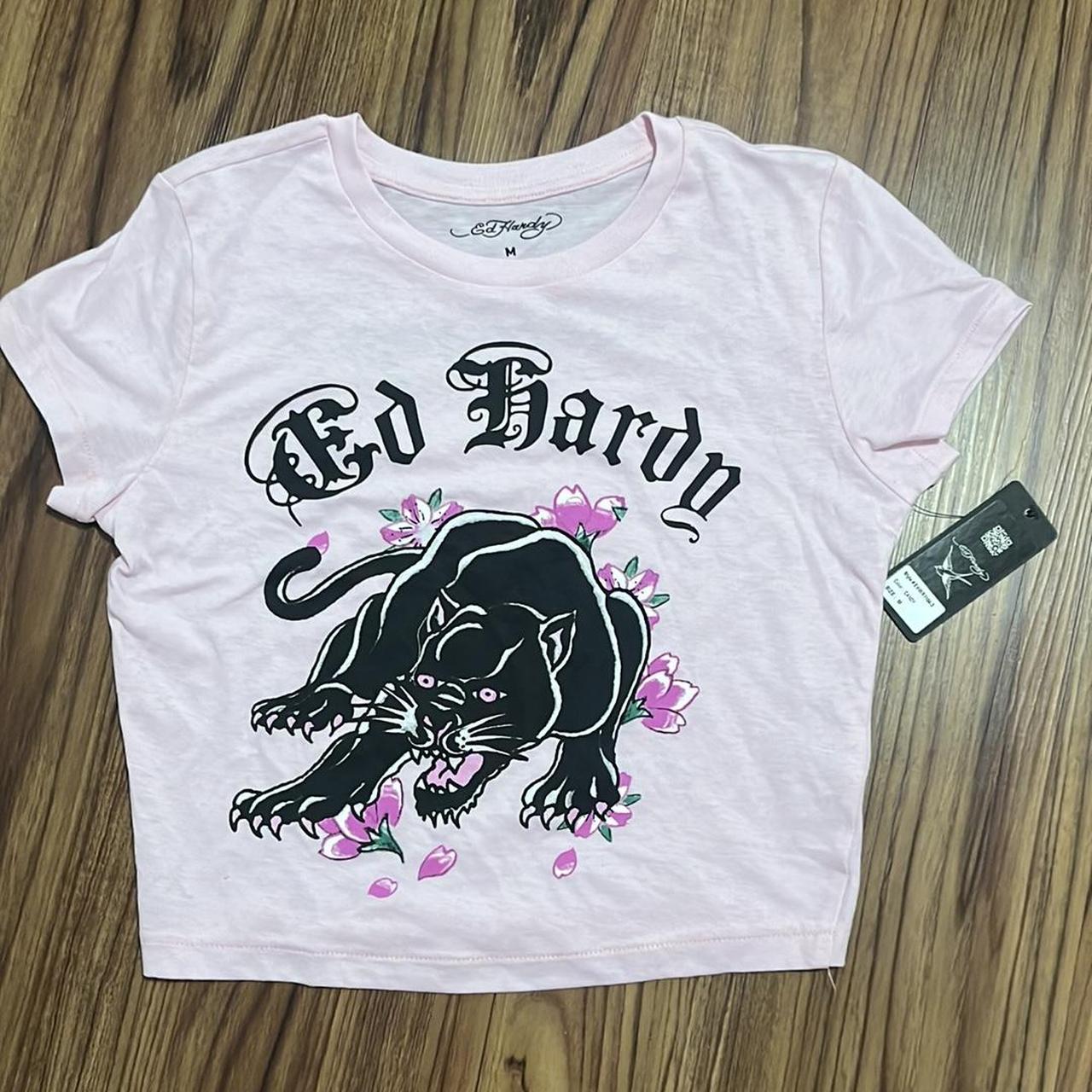 Ed Hardy Pink Black Panther Top Size medium New... - Depop