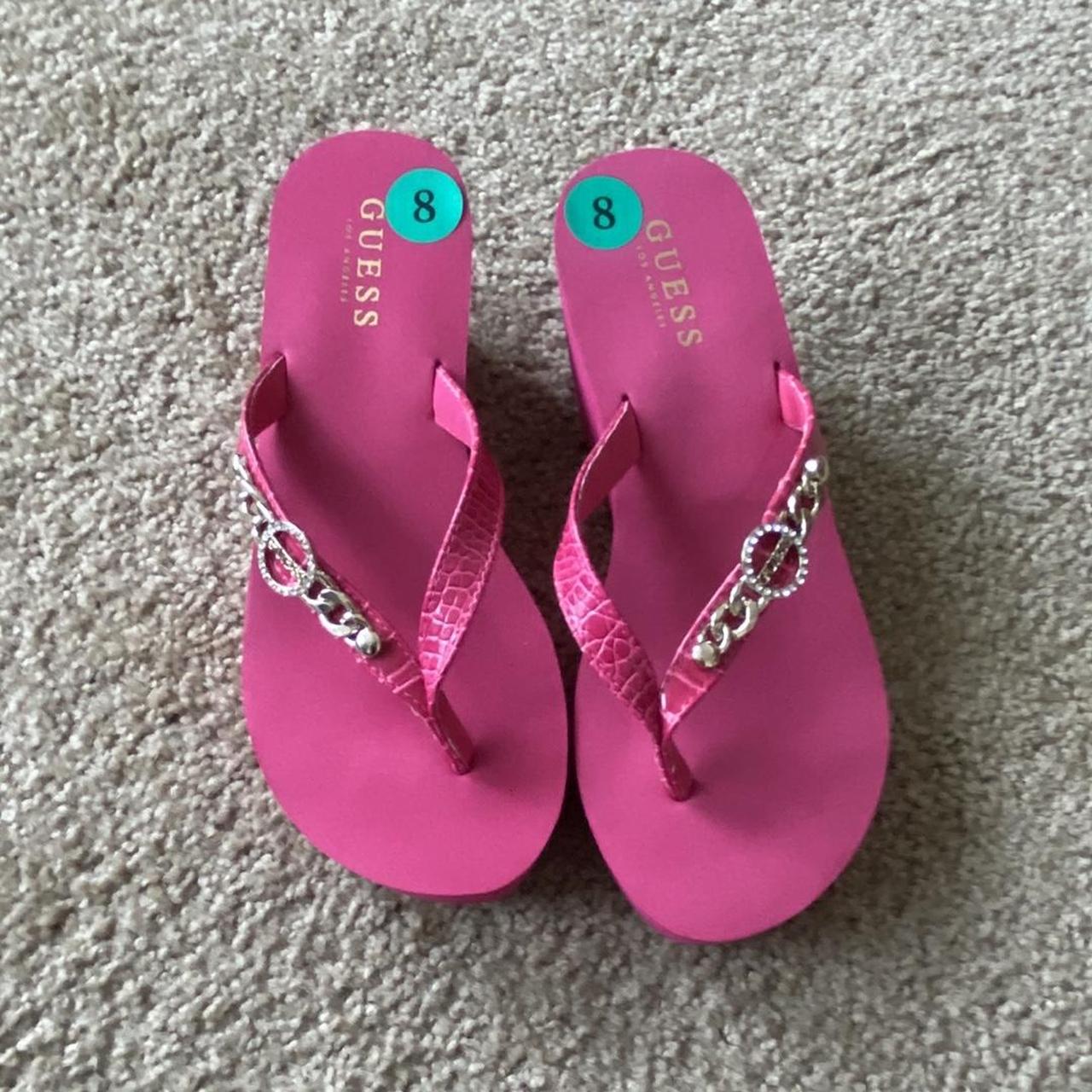 Pink Guess Platform Sandals/ Flip Flops silver... - Depop