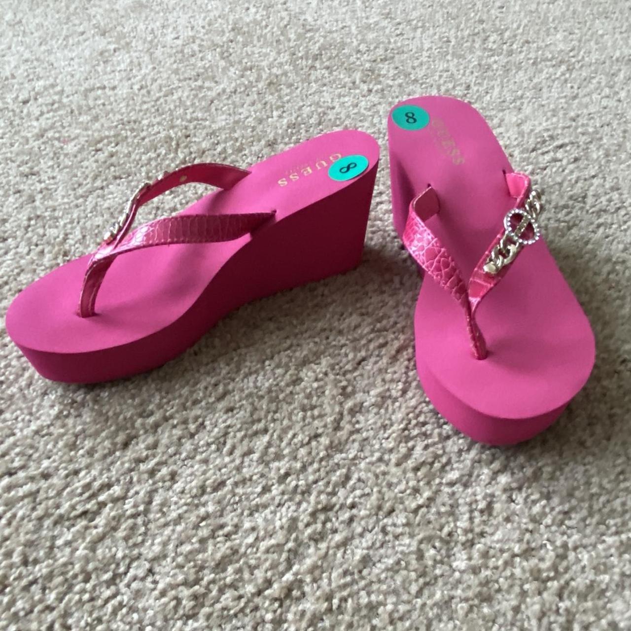 Pink Guess Platform Sandals/ Flip Flops silver... - Depop