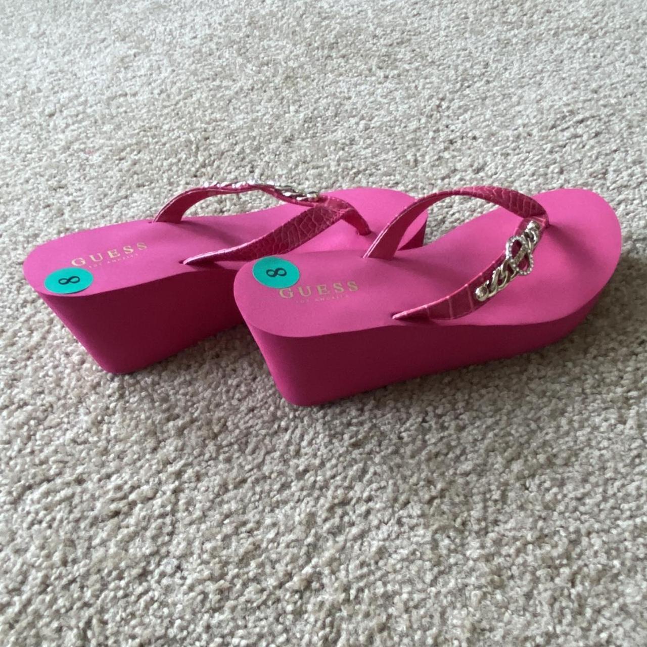 Pink Guess Platform Sandals/ Flip Flops silver... - Depop