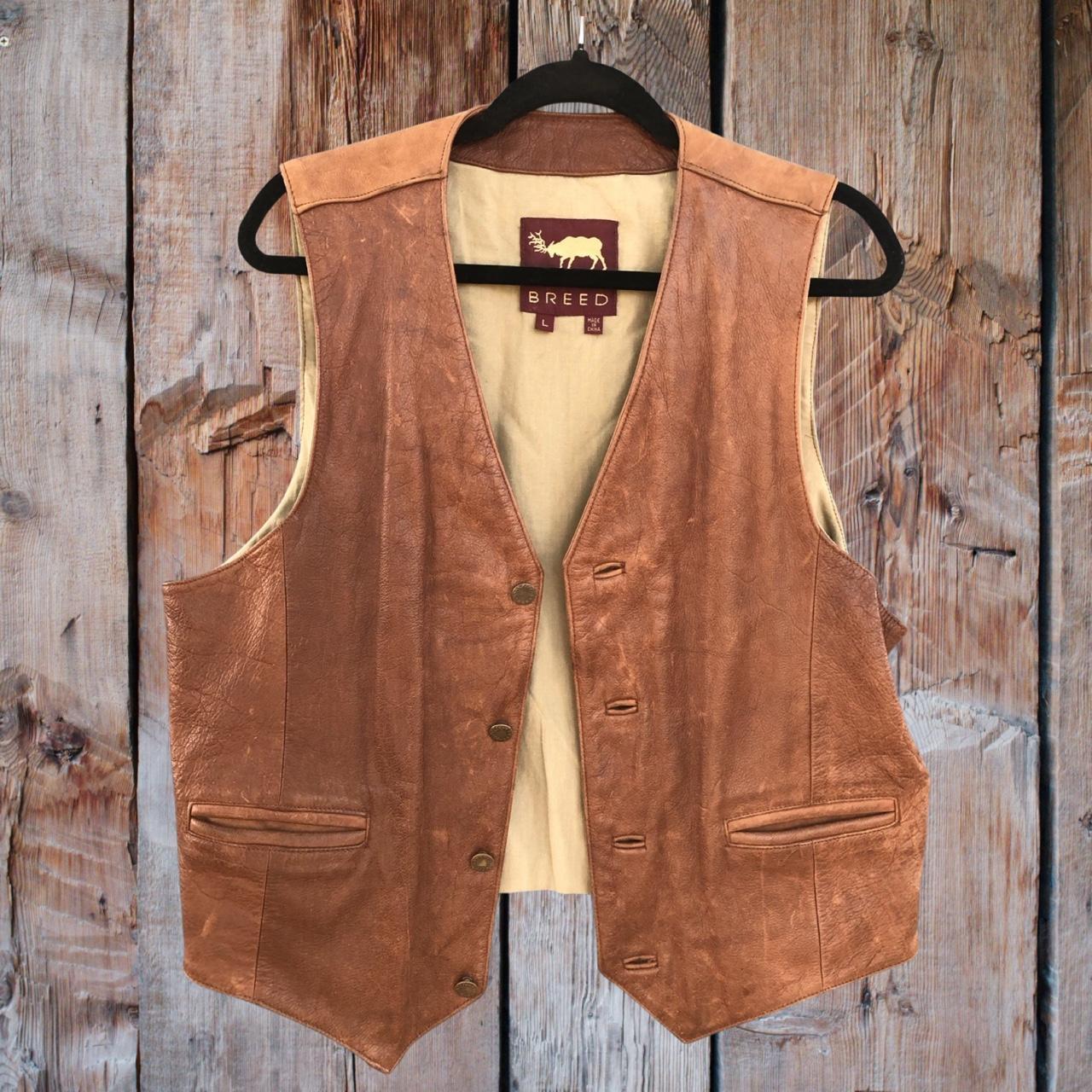Vintage 1990s leather western vest by True Breed... - Depop