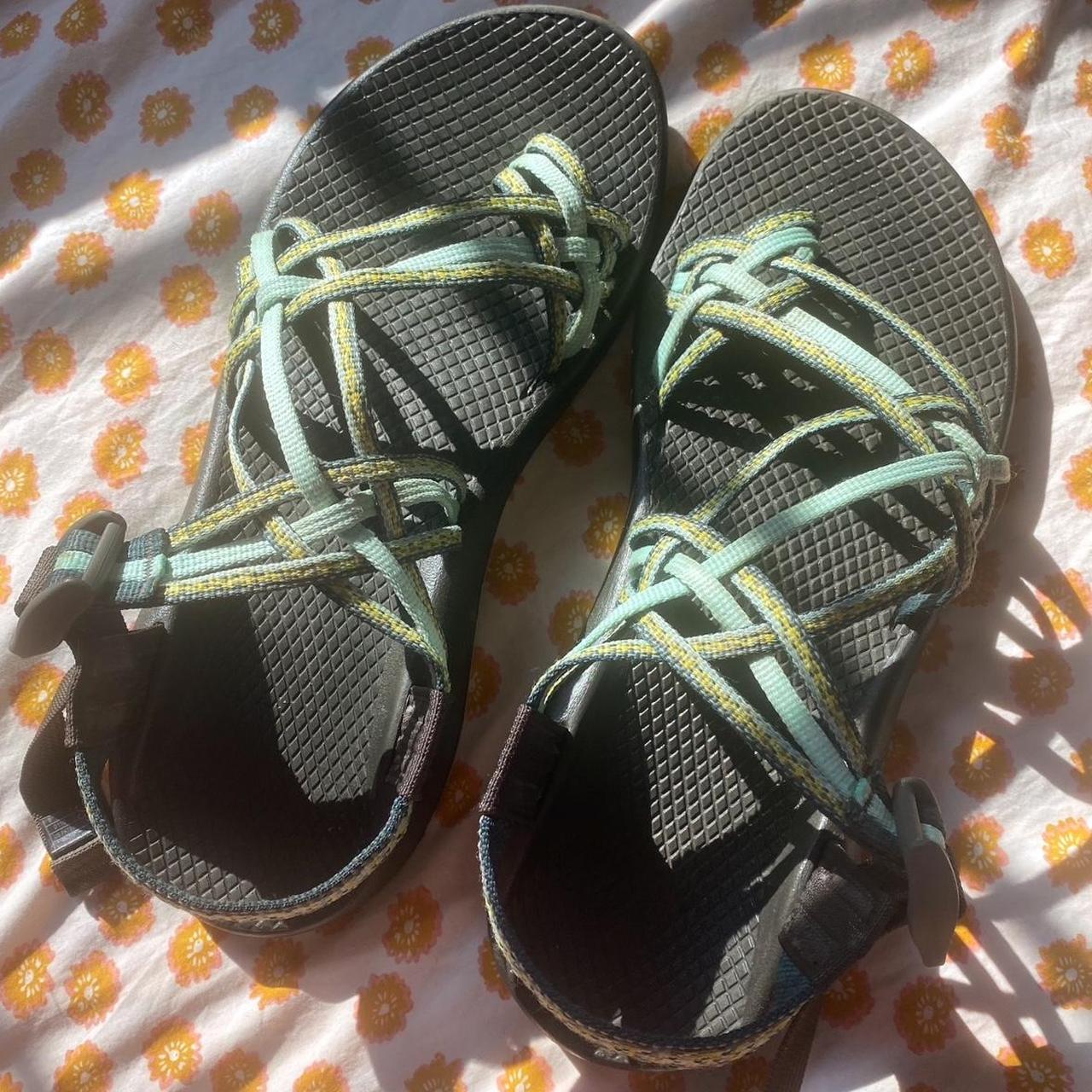 beautiful blue & green chacos! 🧚🏼🦕🦎🌎🥒🤸🏼‍♀️ size: women’s... - Depop