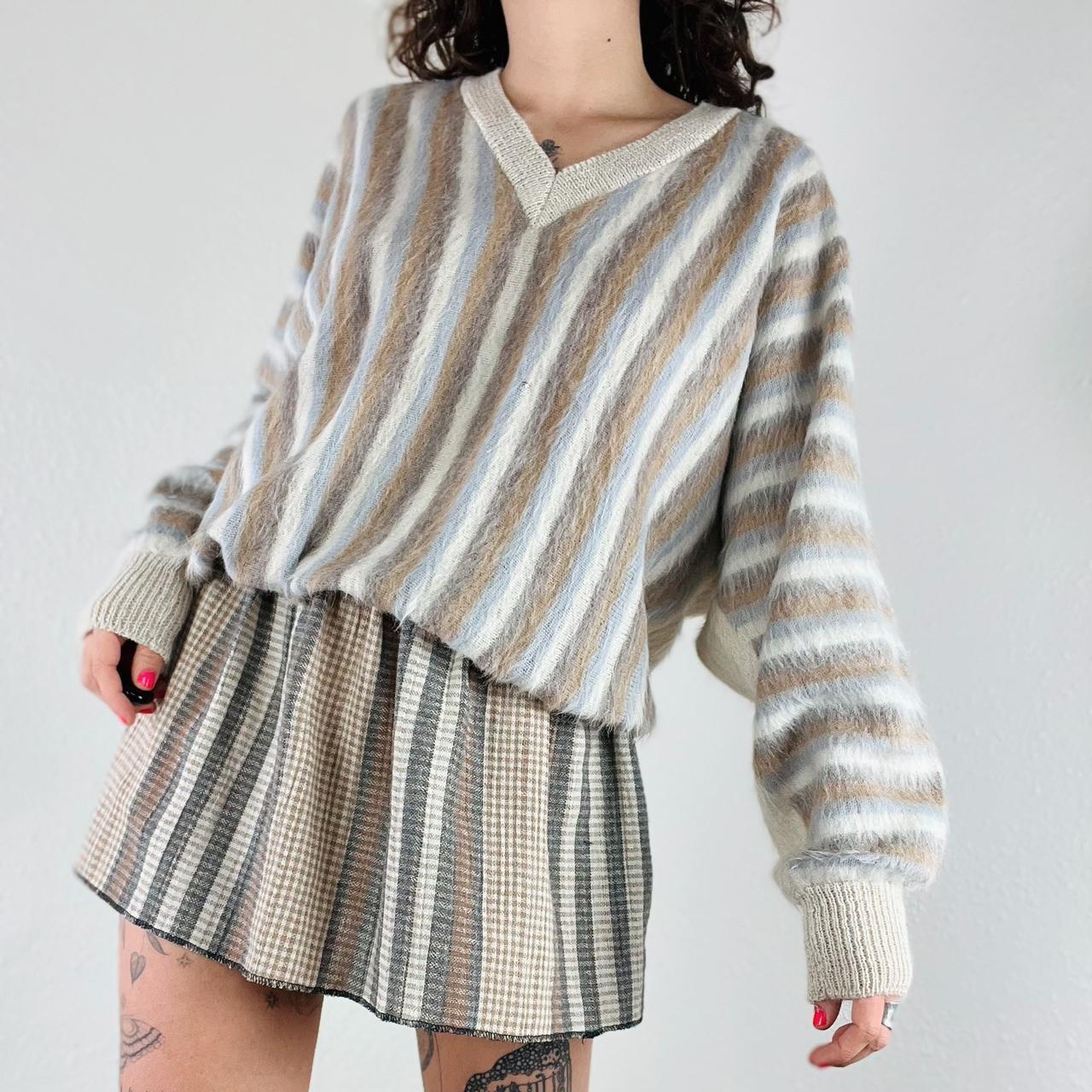 Vintage sweater. 60s/70s striped fuzzy long hair... - Depop