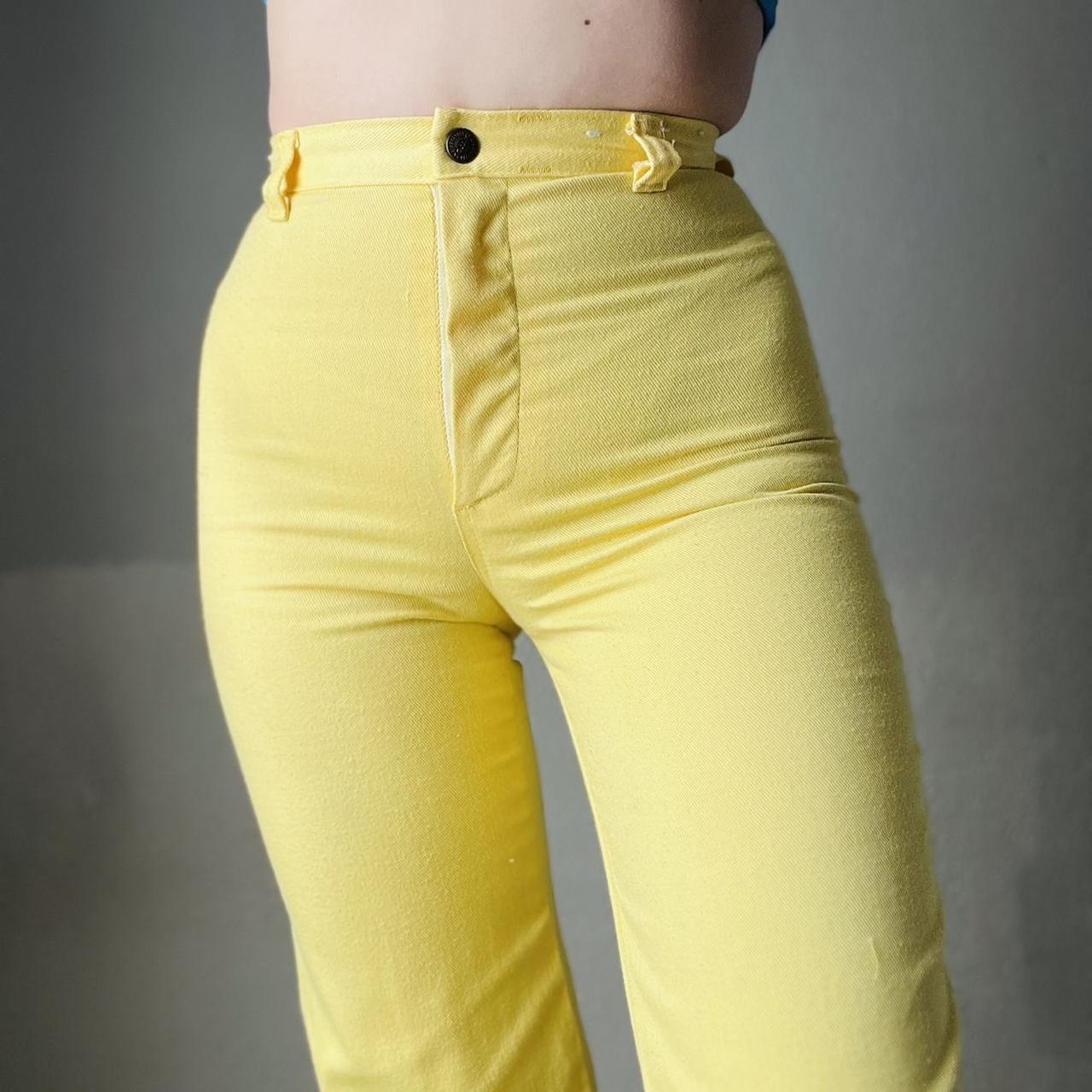 Vintage pants. 60s/70s pale yellow bell bottom... - Depop