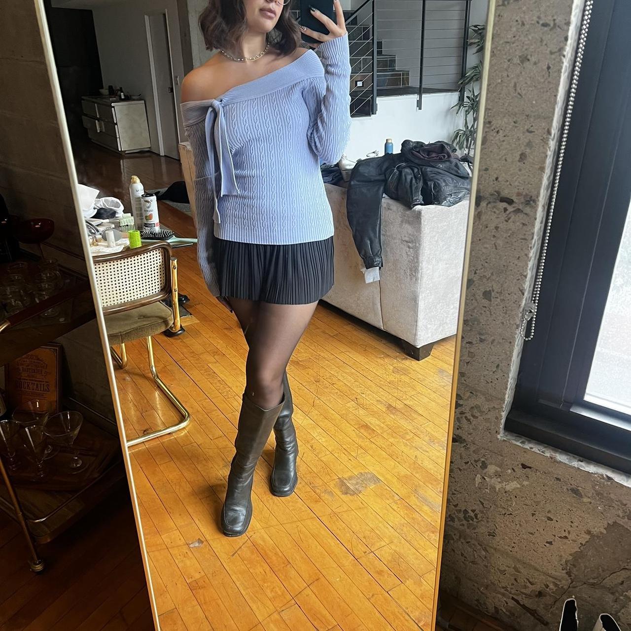 Lilac preppy off shoulder sweater... - Depop