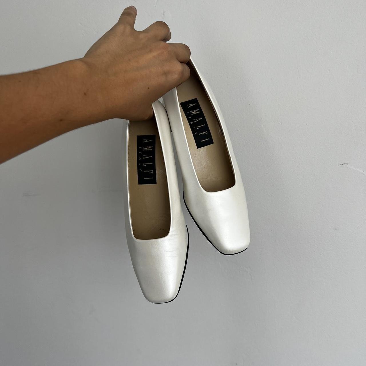 White monochrome mini block heels... - Depop