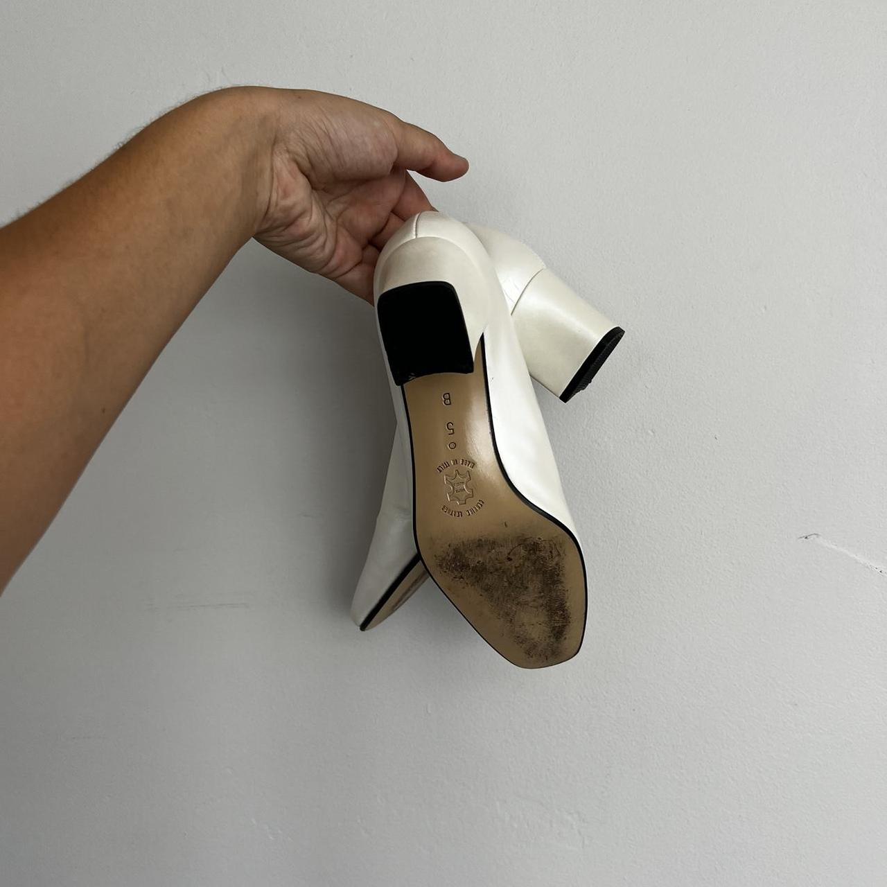 White monochrome mini block heels... - Depop