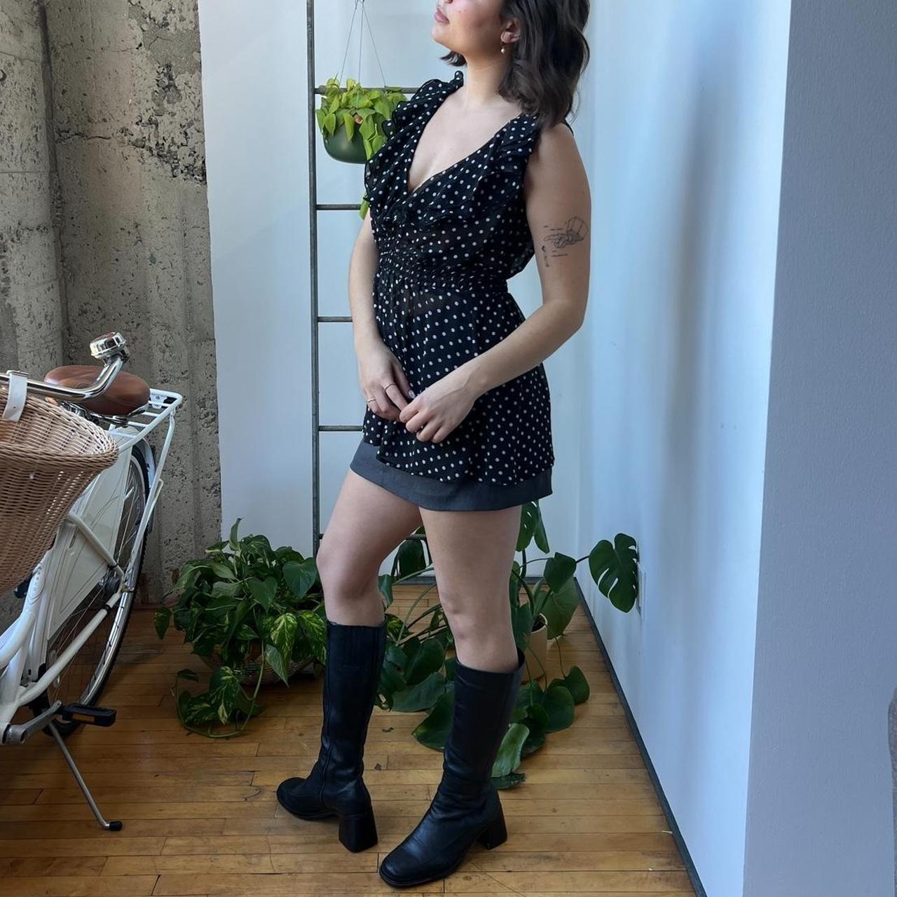 Dainty sheer retro polka dot ruffle blouse No tag... - Depop