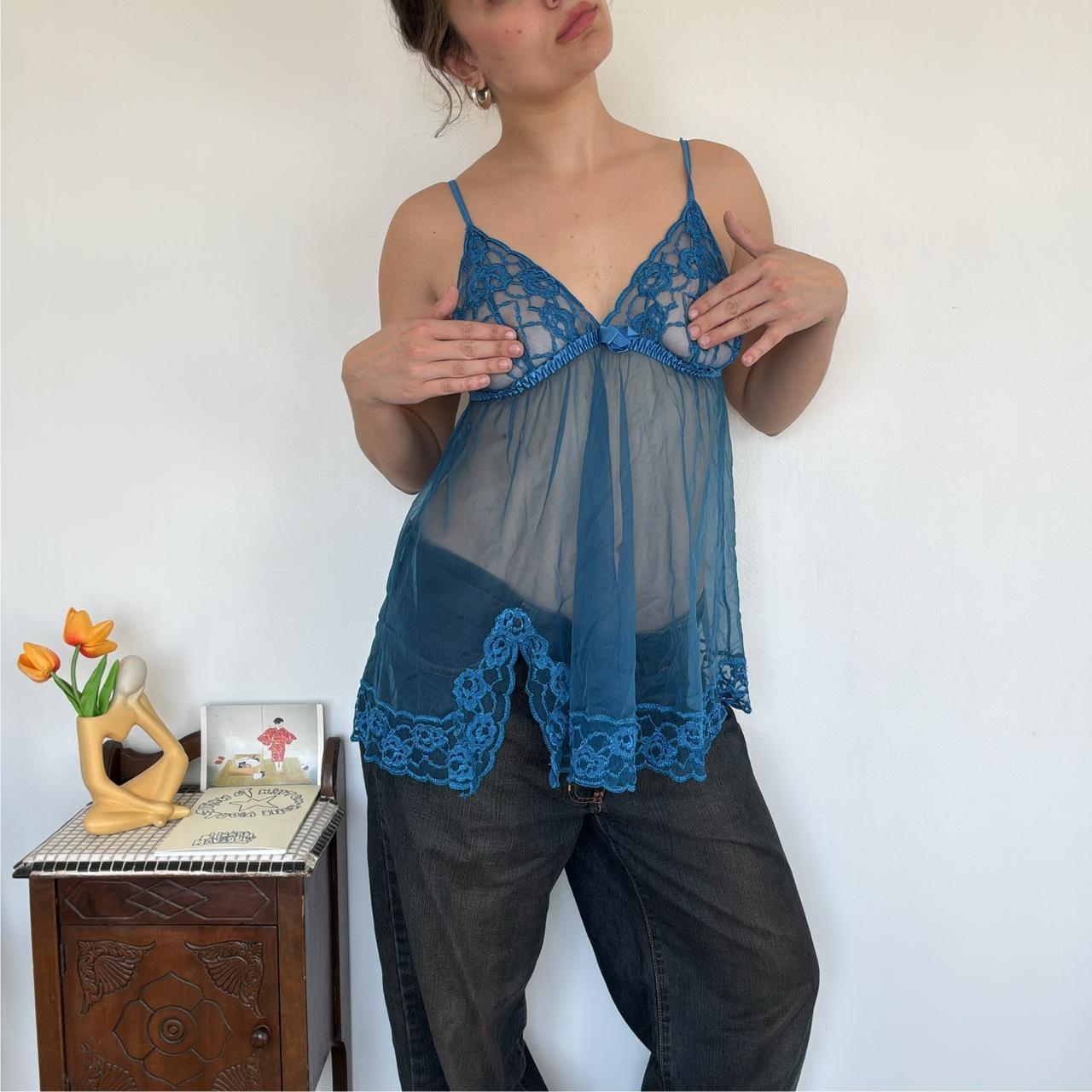 Fredericks of Hollywood blue lace sheer intimates... | Depop