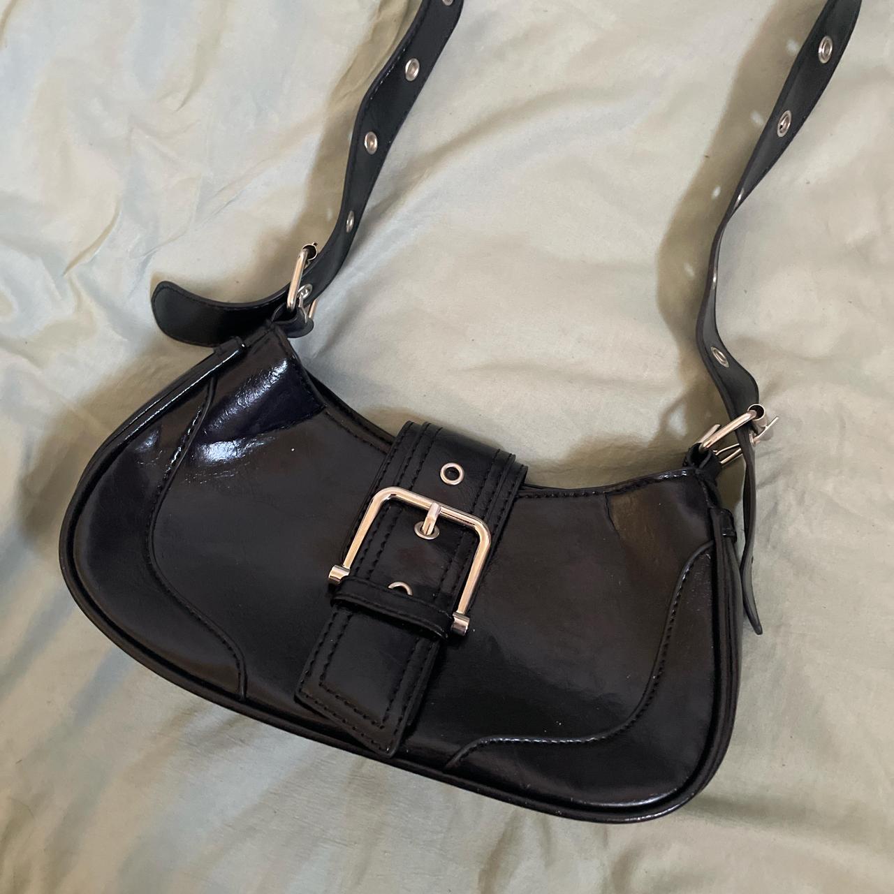 small shoulder bag black riveted silver hardware bag... - Depop