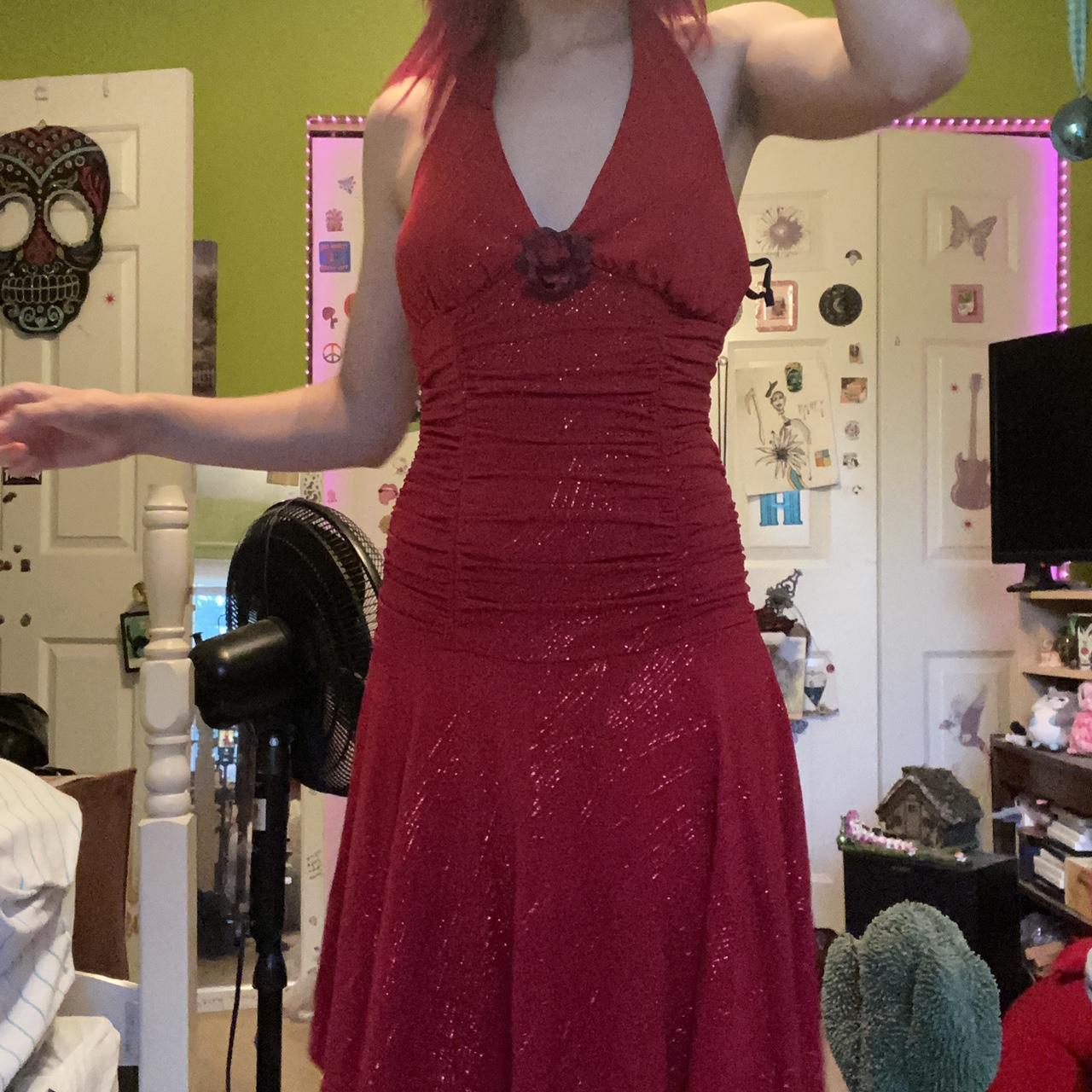 super cute y2k glittery flowy red dress brand: RUBY... - Depop