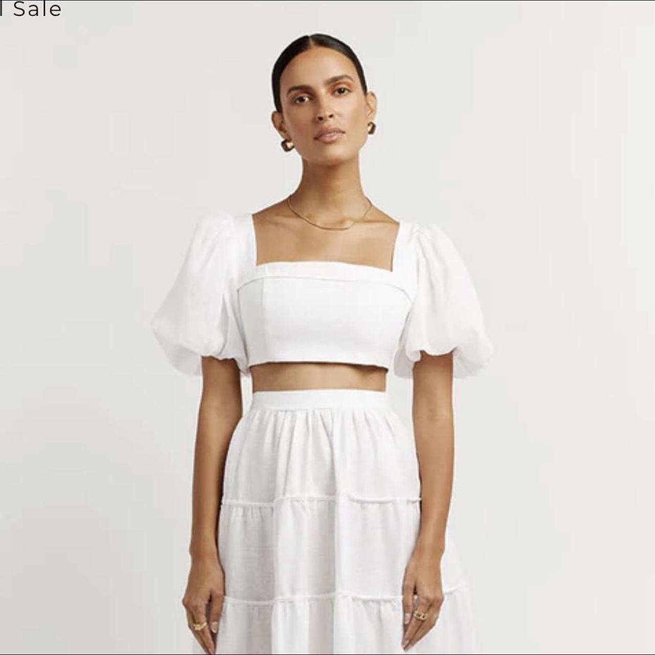 NWT DISSH Aisle White Linen Sleeved Top. Comes with... - Depop