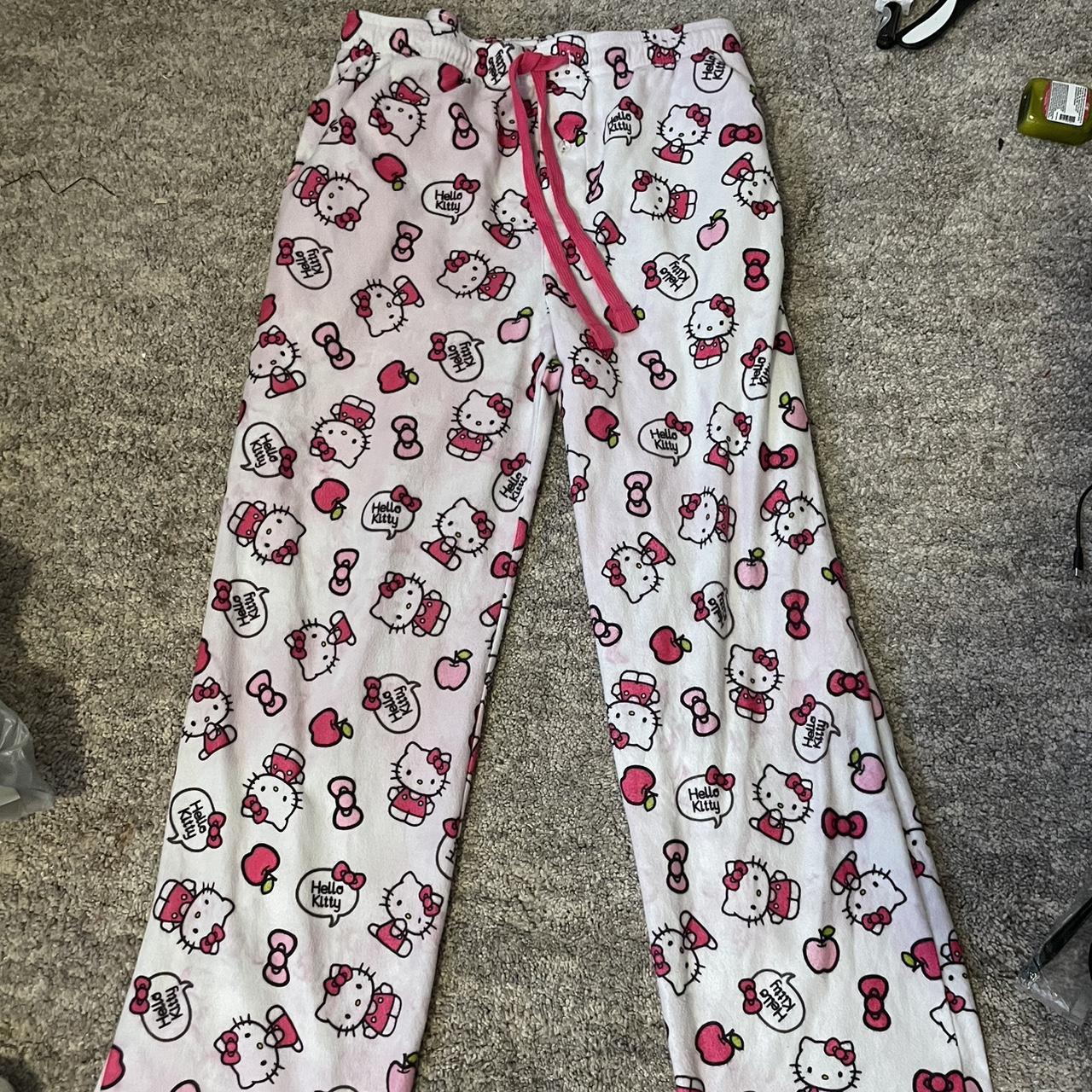 spotted pinkish/white hello kitty pj pants 😽🎀 size... - Depop