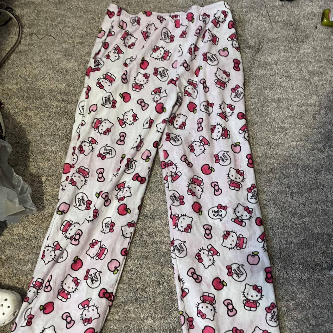 spotted pinkish/white hello kitty pj pants 😽🎀 size... - Depop