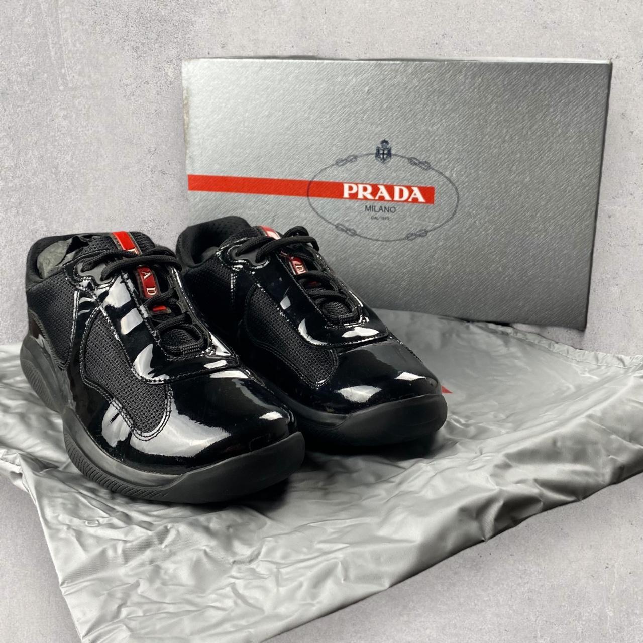 Prada America’s Cup black low-top patent leather... - Depop