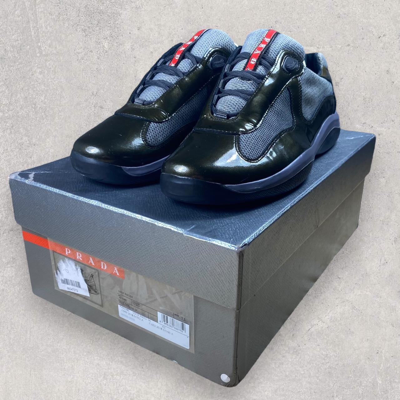 Prada America’s Cup brown and grey low-top patent... - Depop