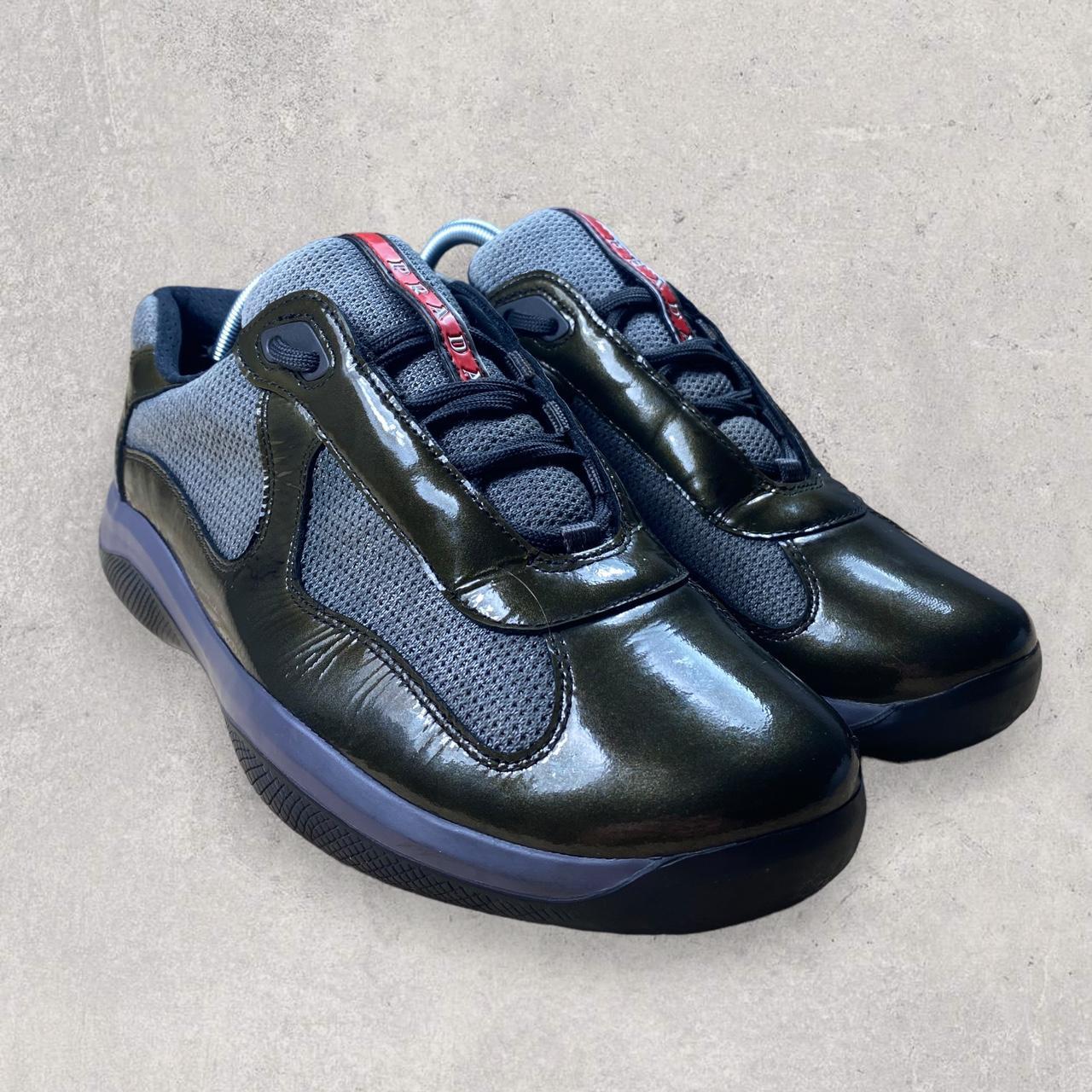 Prada America’s Cup brown and grey low-top patent... - Depop