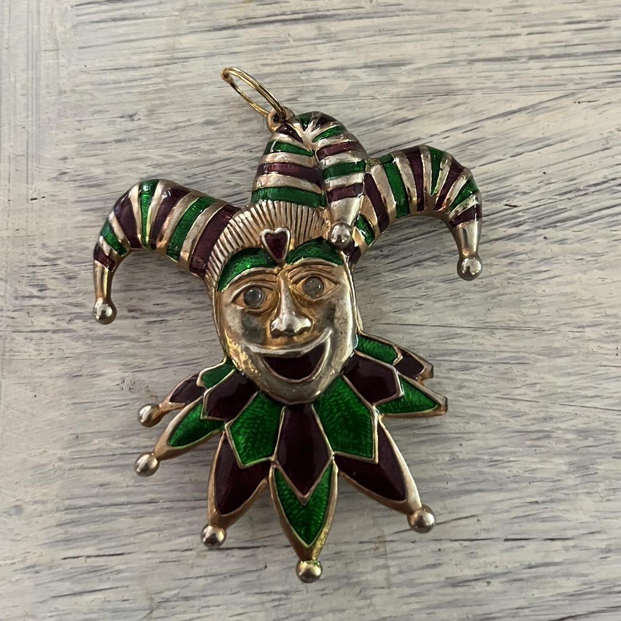 Green and gold enamel jester pendant #jewelry Mardi... | Depop