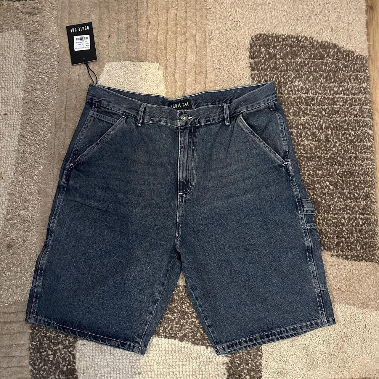 Route one Jorts Navy blue denim 36W L22 - Depop