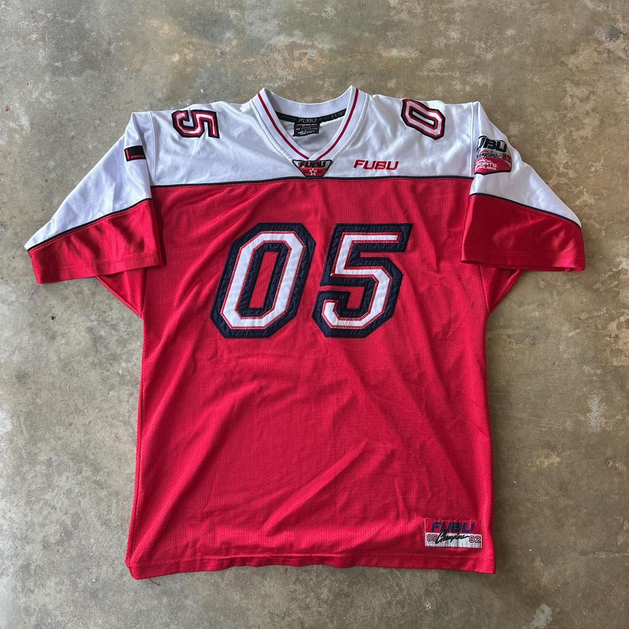 vintage FUBU red and white mesh jersey size... | Depop