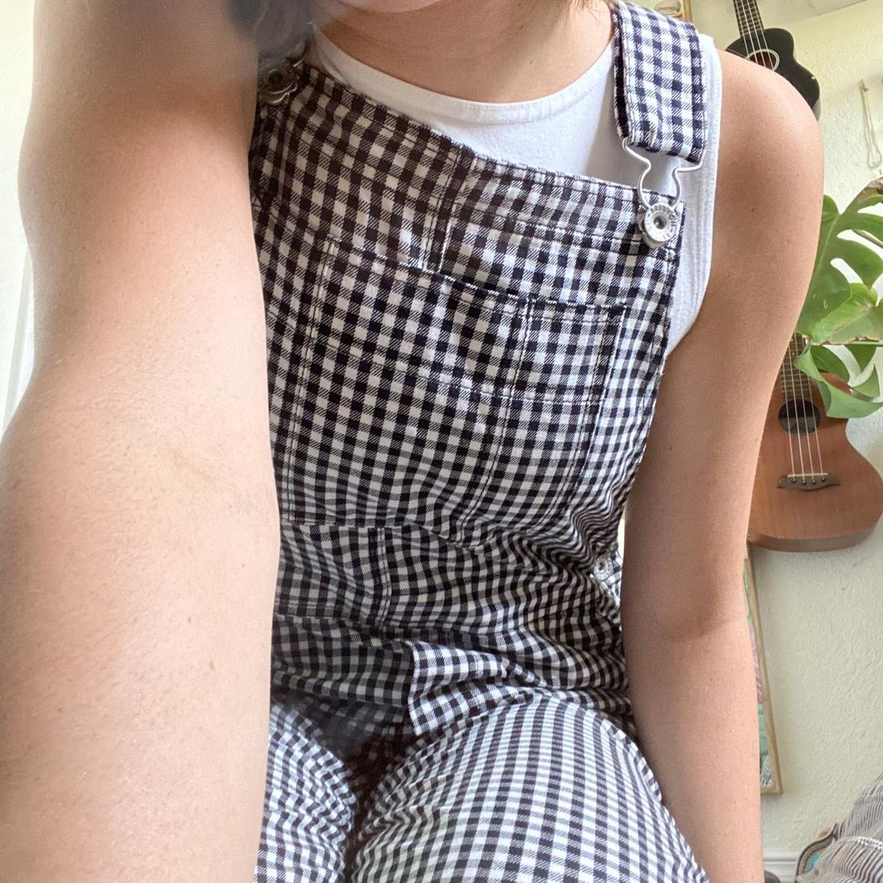 Gigham black and white checkered brixton overalls... - Depop