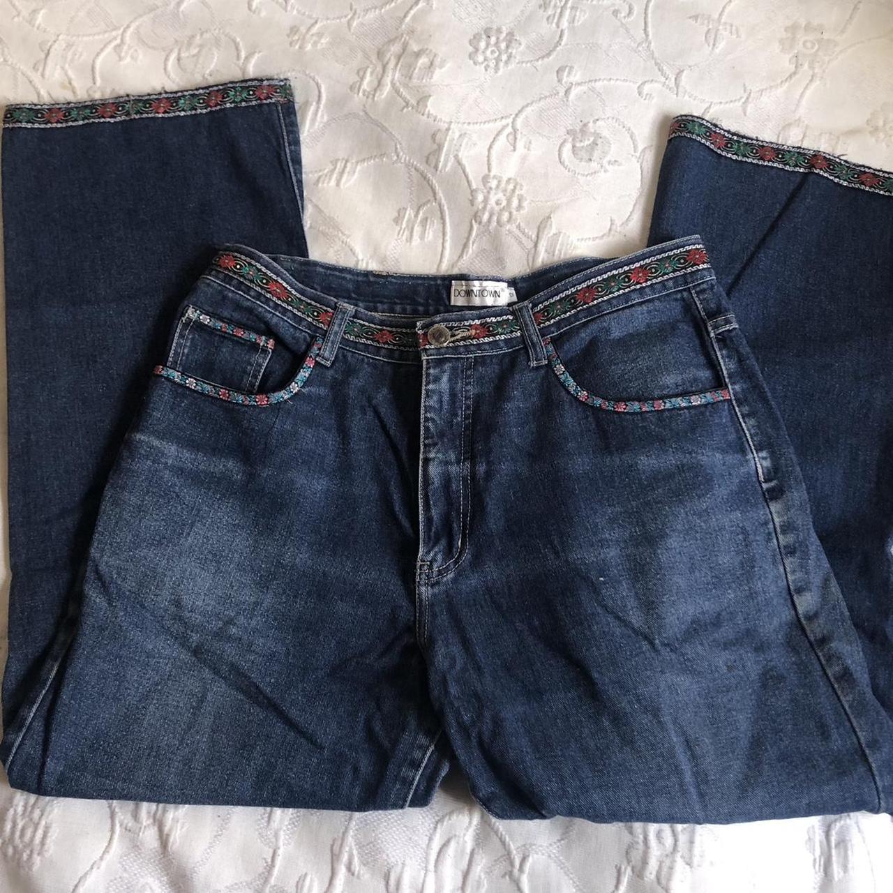 Super cute Denim detailed jean :) #hippy #floral... - Depop