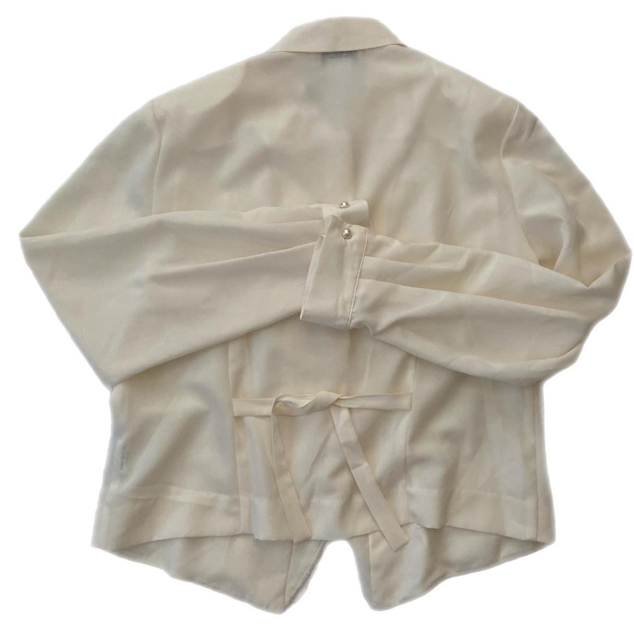 -Cream silky button up shirt with lace detailing and... - Depop