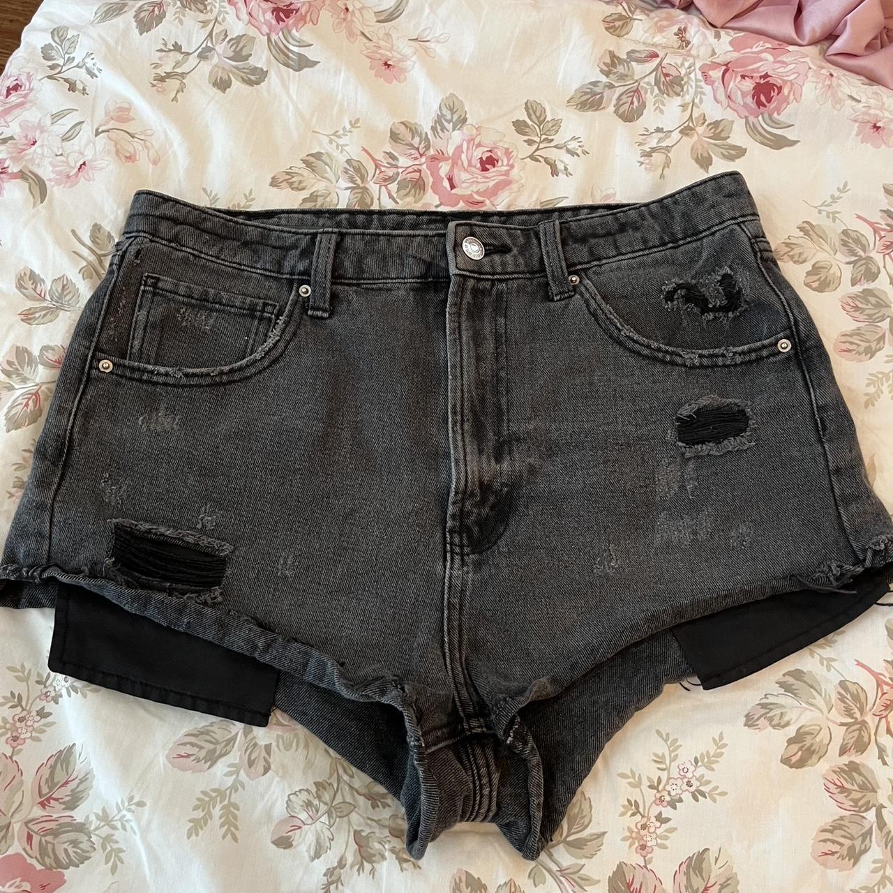 Black high rise cheeky denim shorts Brand - wild... | Depop