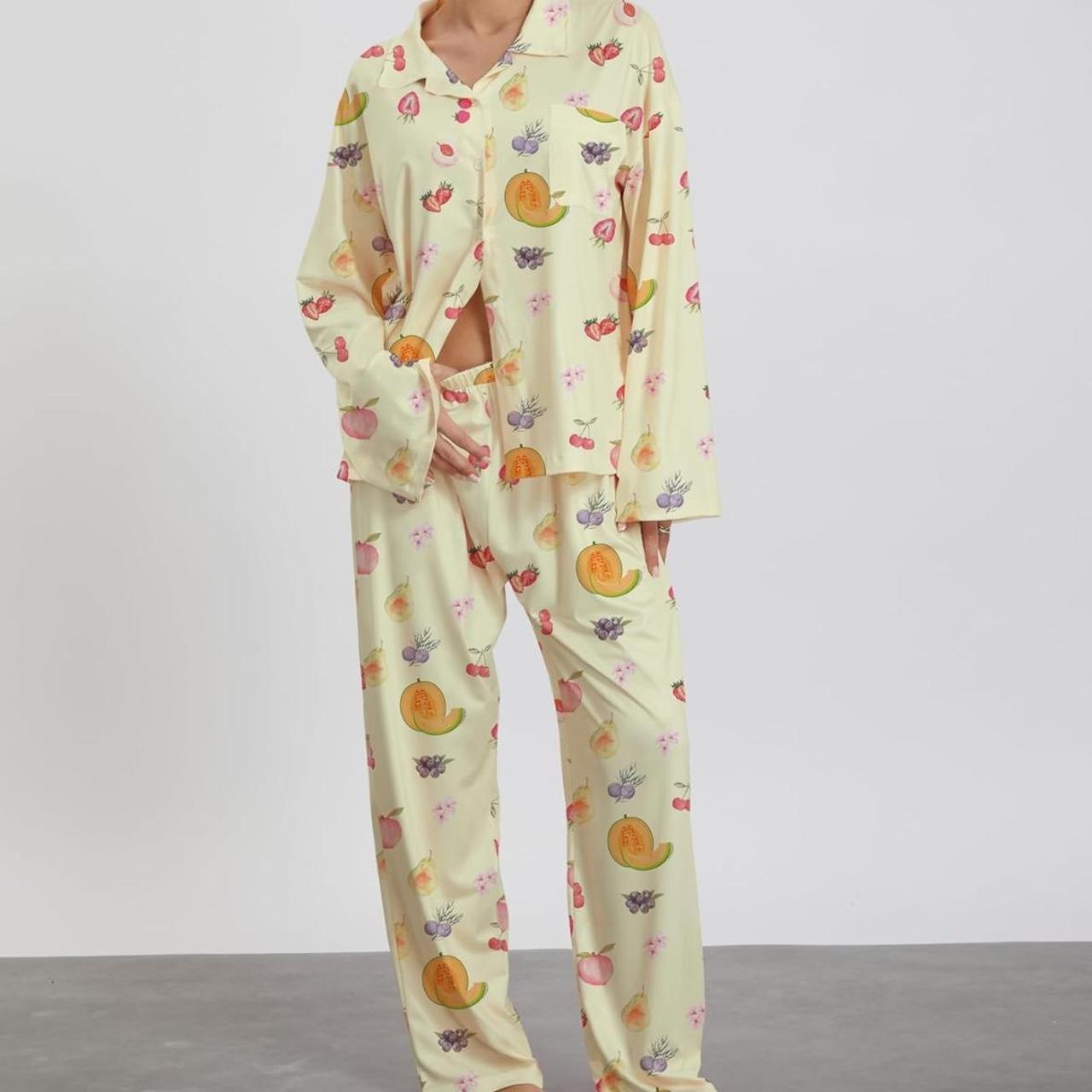 Yellow floral fruit print pyjama set NWOT 💖... - Depop