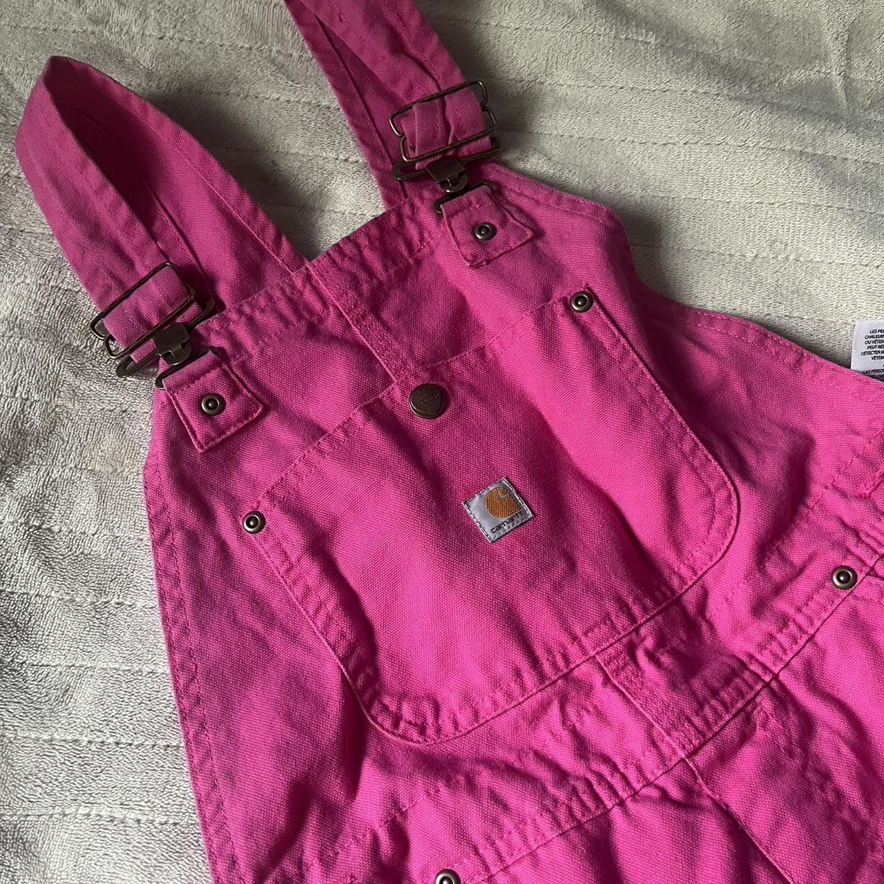 Pink Carhartt overalls, size 14 measurements as shown - Depop