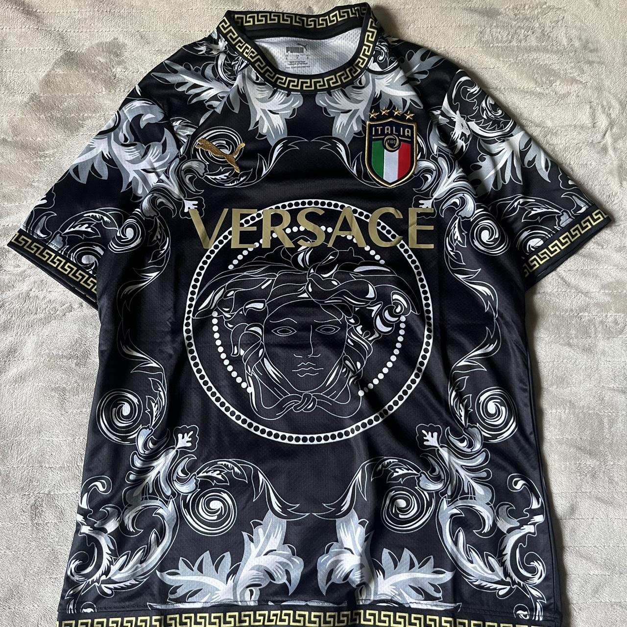 Versace X puma Italy jersey, size small measurements... - Depop
