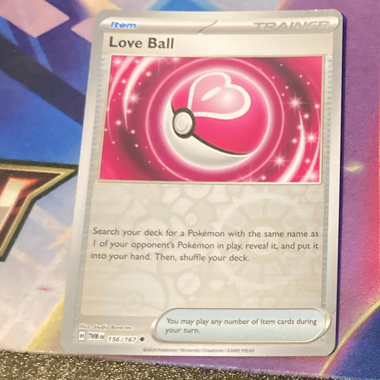 Holographic Love Pokeball card - Depop