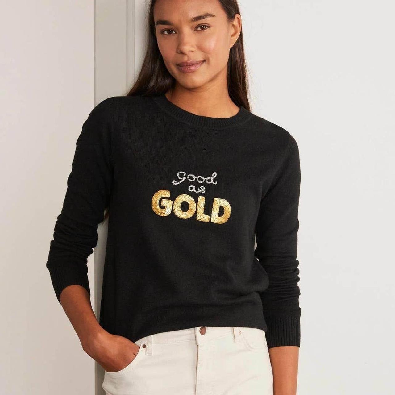 Boden Women's Black and Gold Jumper | Depop