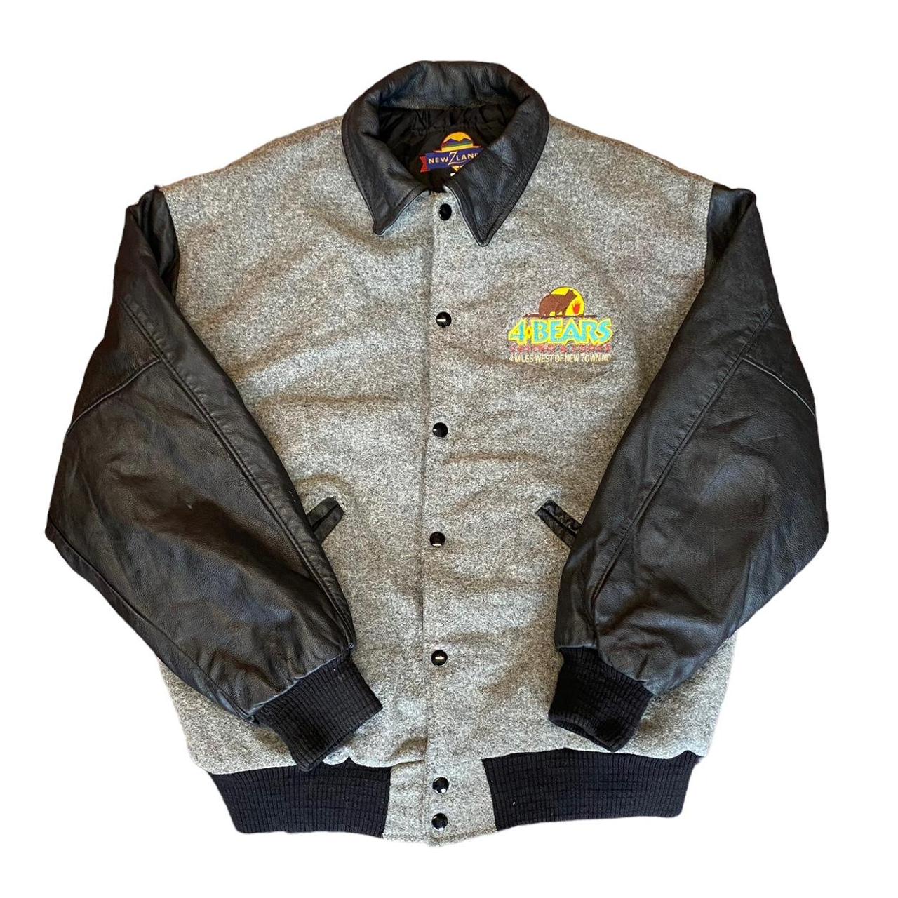 Vintage 1980s varsity leather & canvas/cotton jacket... - Depop