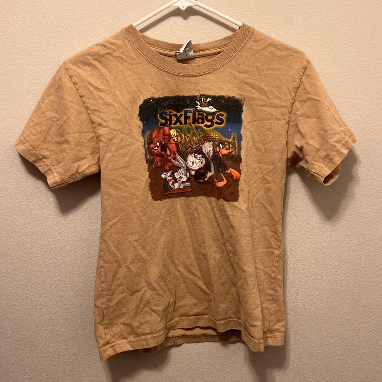 tan six flags looney toons kids baby tee - Depop