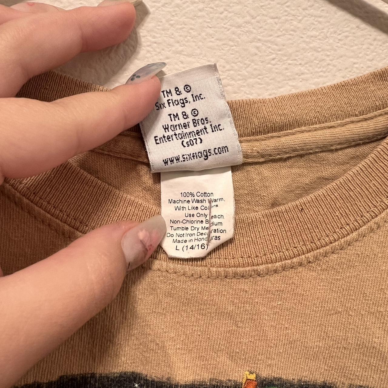 tan six flags looney toons kids baby tee - Depop